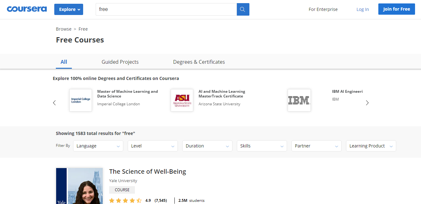 Coursera provides free online courses