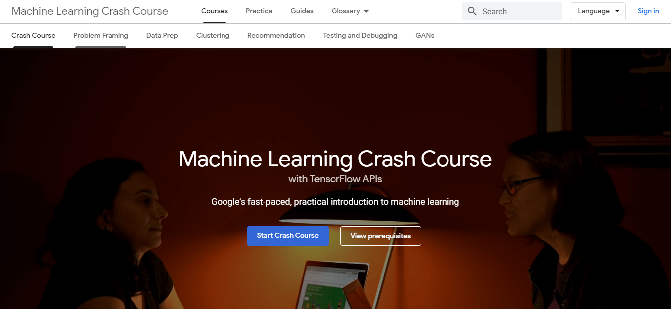 Google provides free Machine Learning Crash Course for beginners