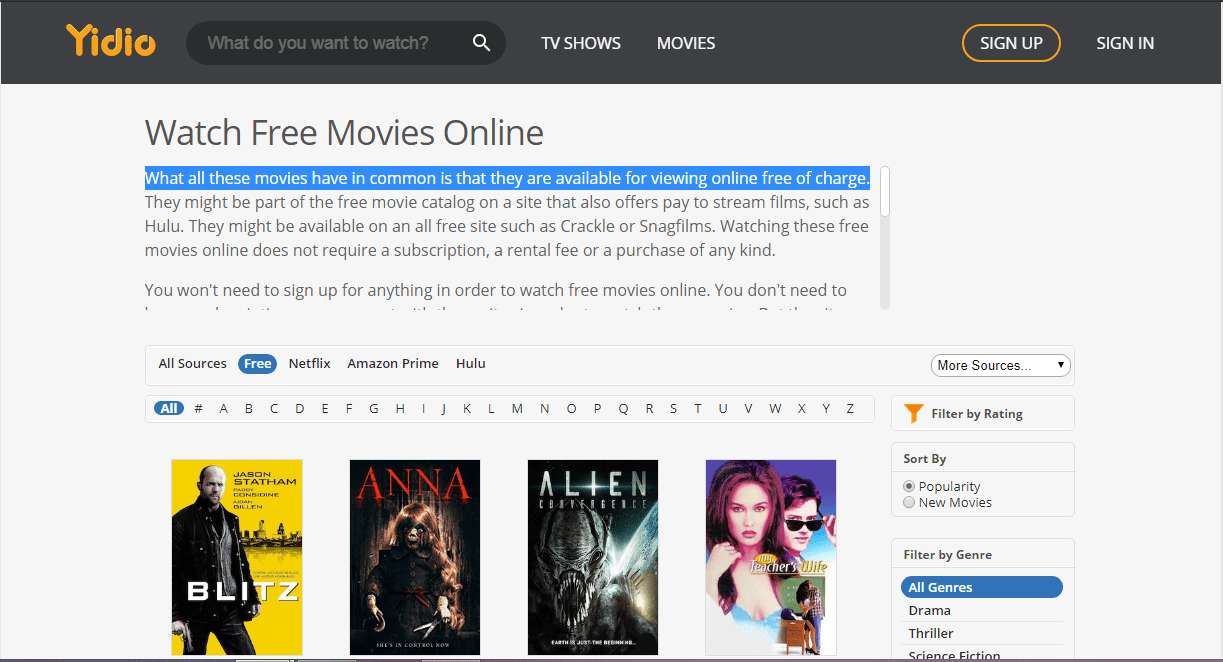 Yidio: Best Free Movie & TV Streaming Site