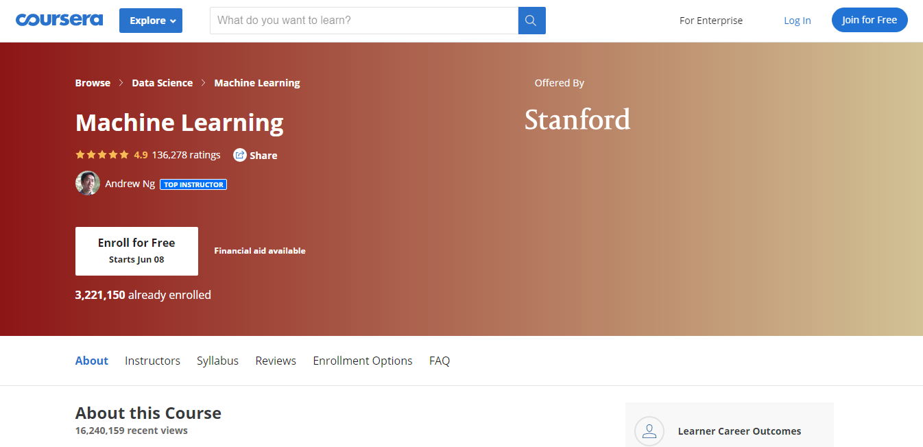 Top Free Machine Learning courses & tutorials in coursera