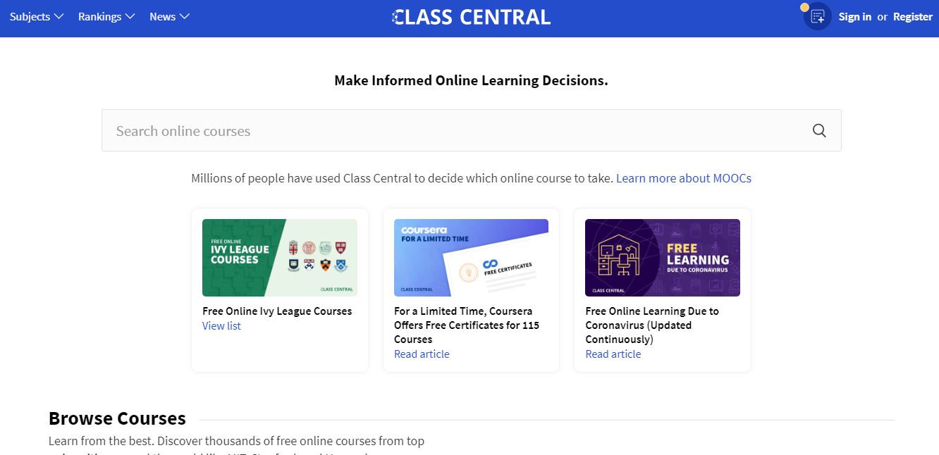 Class Central - Best collection of free online courses from top ...