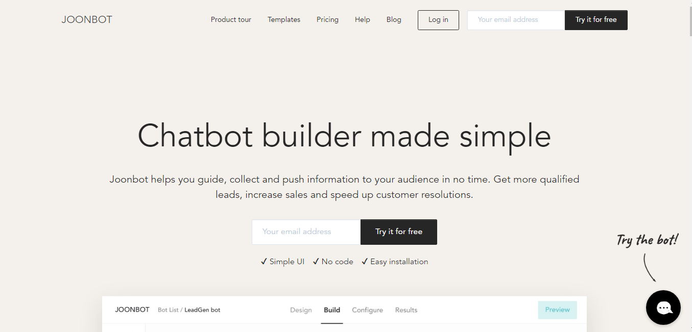 Joonbot Free Chatbot builder for Conversation Rate Optimization