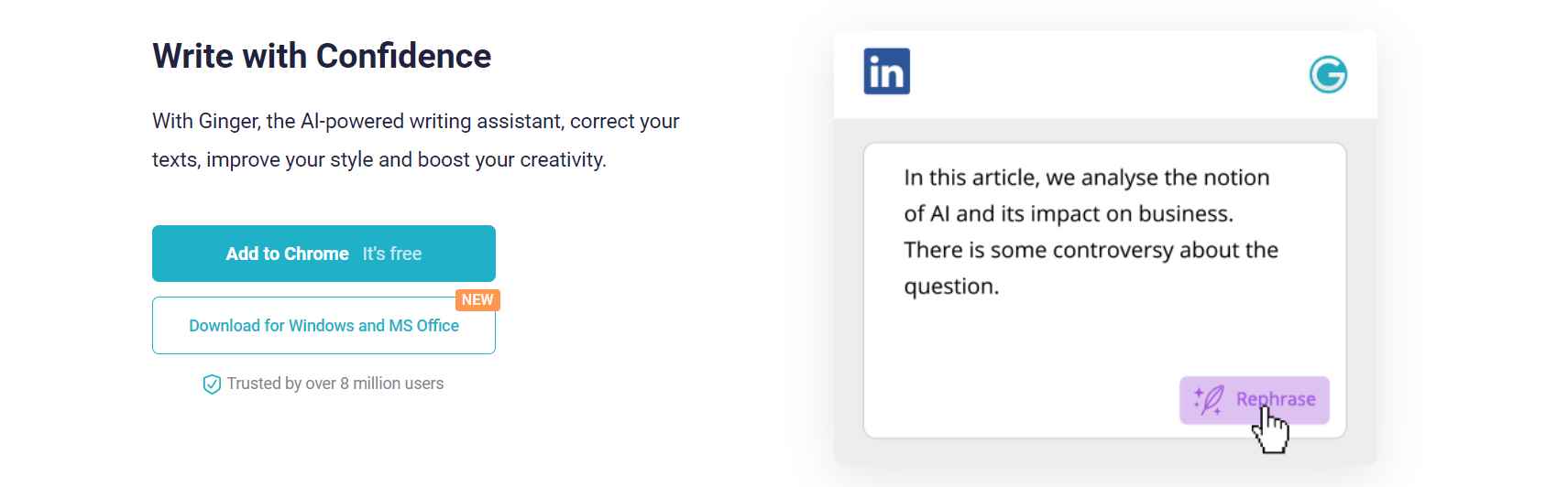 Ginger is a Free Grammar checker AI powered writing assistant